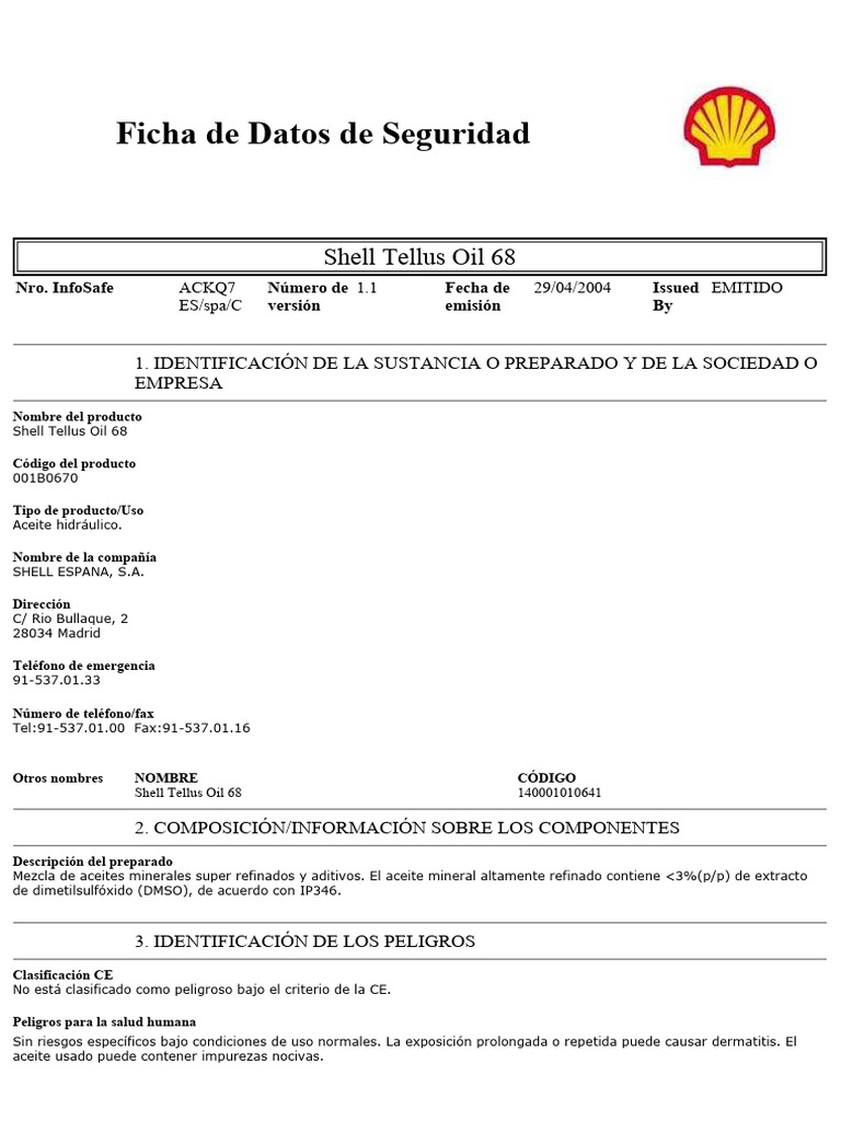 Fds-Aceite Sae 68 | PDF | Residuos | Toxicidad