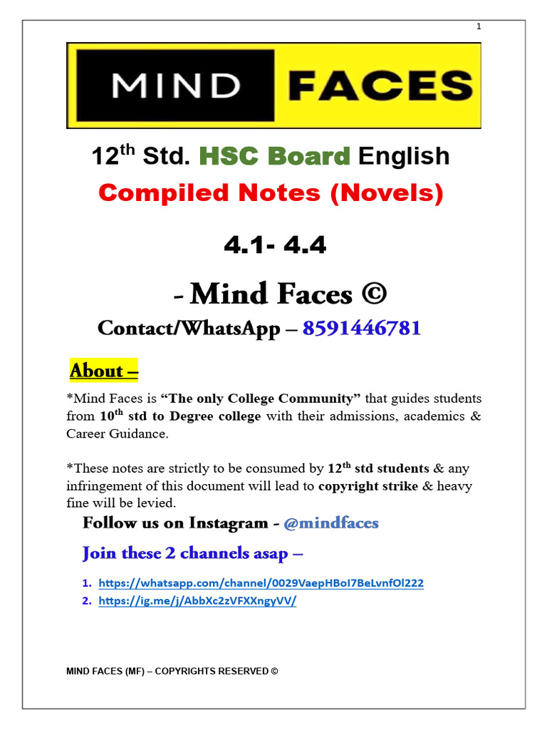 Mind Faces - HSC NOVELS Compiled | PDF | Novels | Teachers