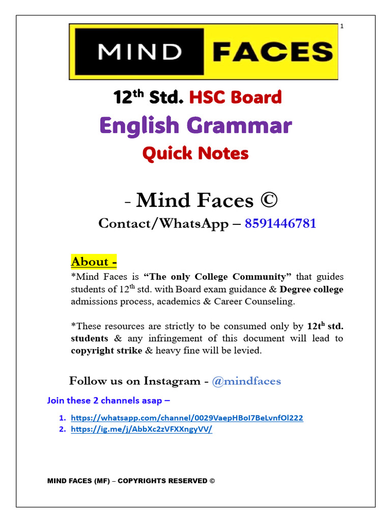 Mind Faces - English Grammar Notes HSC Boards | PDF | Perfect (Grammar ...