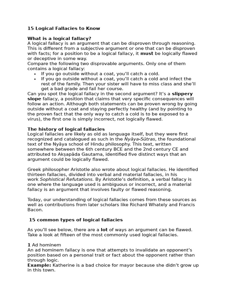 15 Logical Fallacies To Know | PDF | Fallacy | Argument