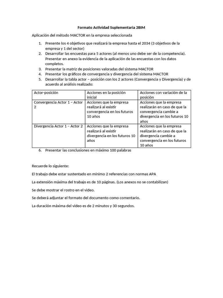 Formato Actividad suplementaria 2BIM | PDF