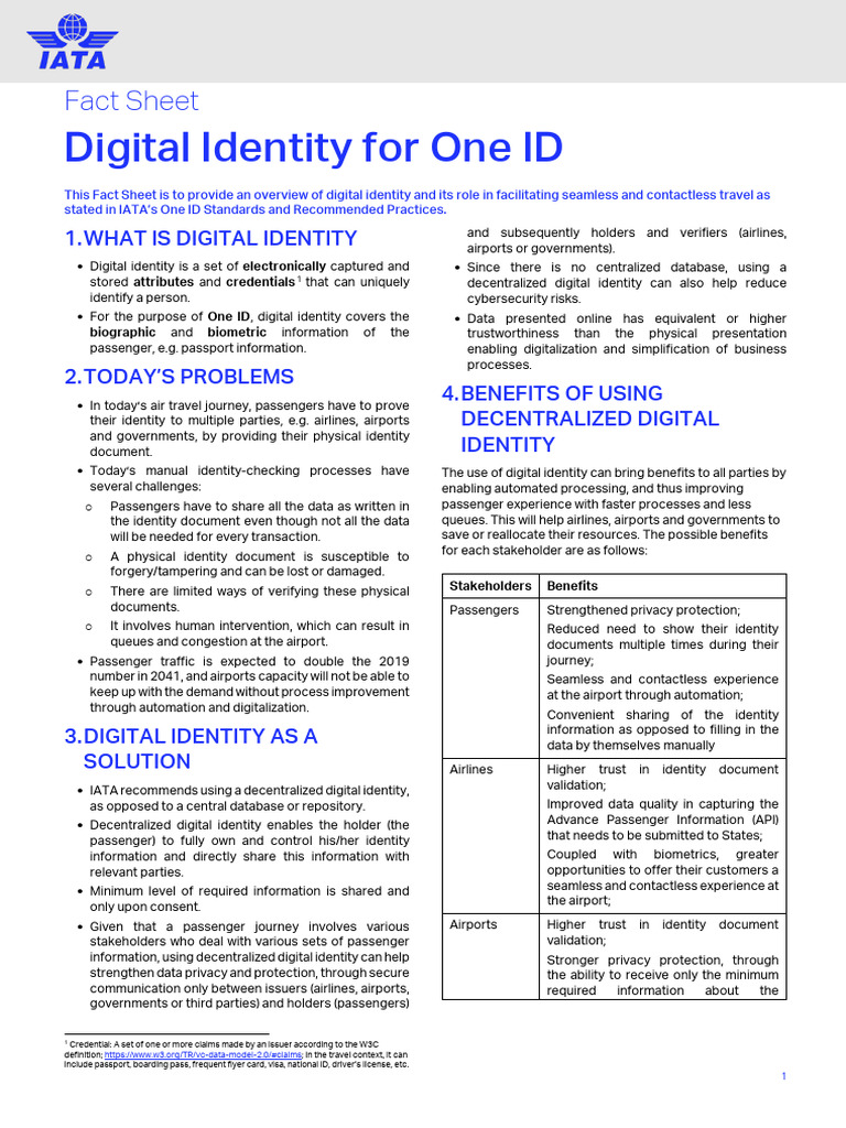 Oneid Factsheet Digital Identity | PDF | Identity Document | Passport