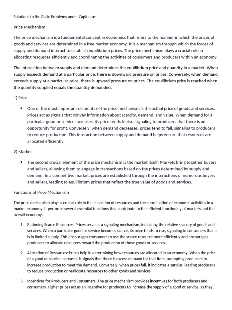 Understanding the Price Mechanism in Capitalism | PDF | Prices | Market ...
