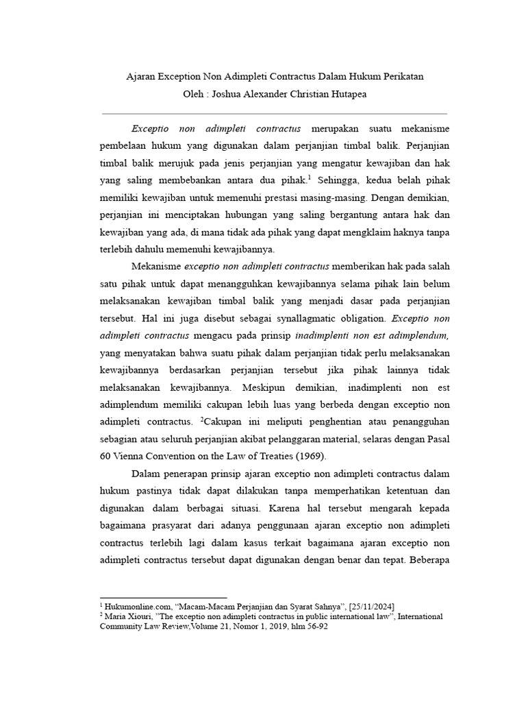 Mekanisme Exceptio Non Adimpleti Contractus | PDF