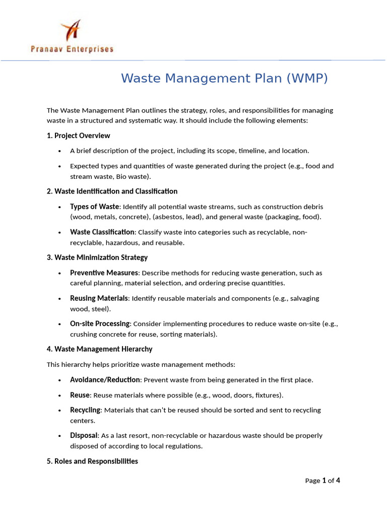 Waste Management Plan | PDF | Waste | Waste Management