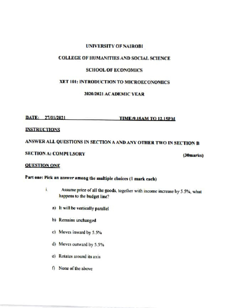 Intro To Microeconomics Past Paper. | PDF | Demand Curve | Elasticity (Economics)