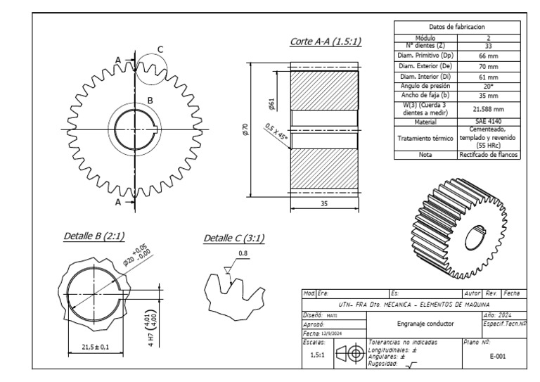 Plano Engranaje Conductor | PDF | Engranaje | Mecánica