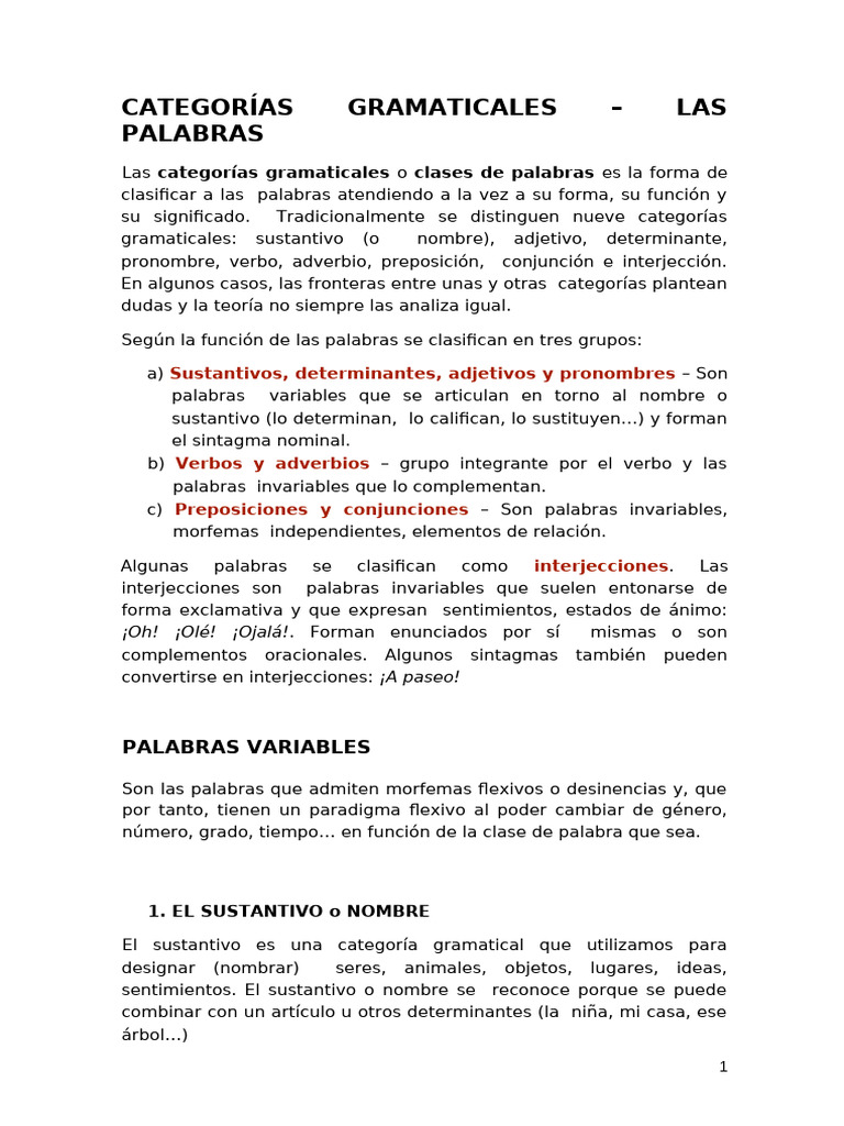 Clasificación de las Palabras en Gramática | PDF | Verbo | Adverbio