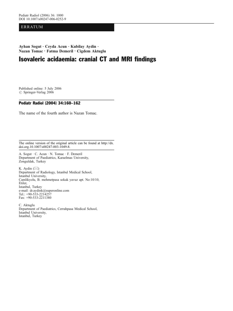 Isovaleric Acidaemia_ Cranial CT and MRI Findings (Pediatric Radiology ...