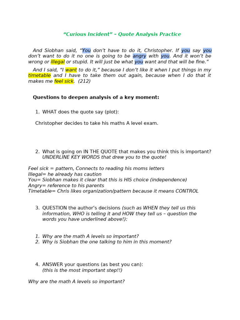 Quote Analysis in "Curious Incident" | PDF