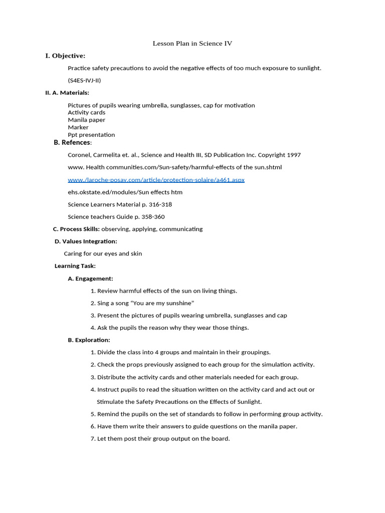 Lesson Plan in Science IV | PDF