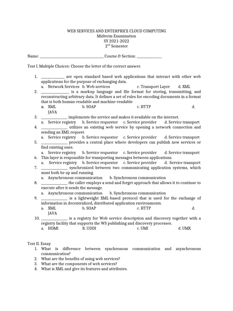 Web Services and Enterprise Cloud Computing Exam | PDF | Web Service | Information Technology