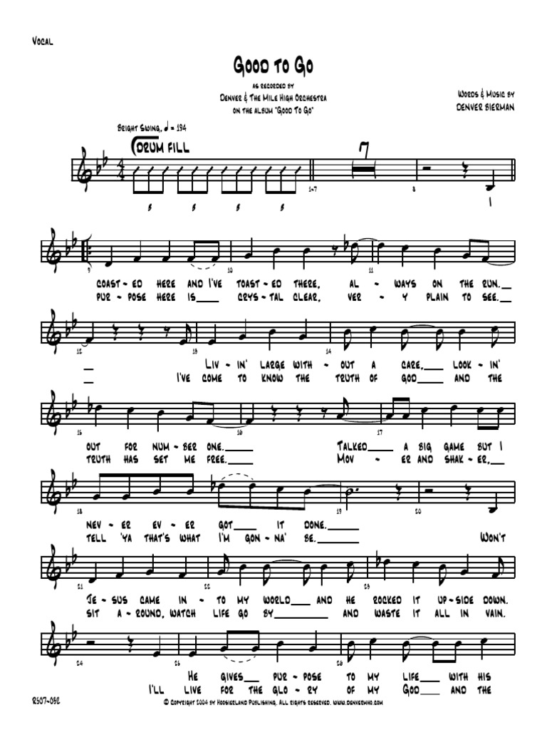 Good to Go: Lyrics and Music Guide | PDF