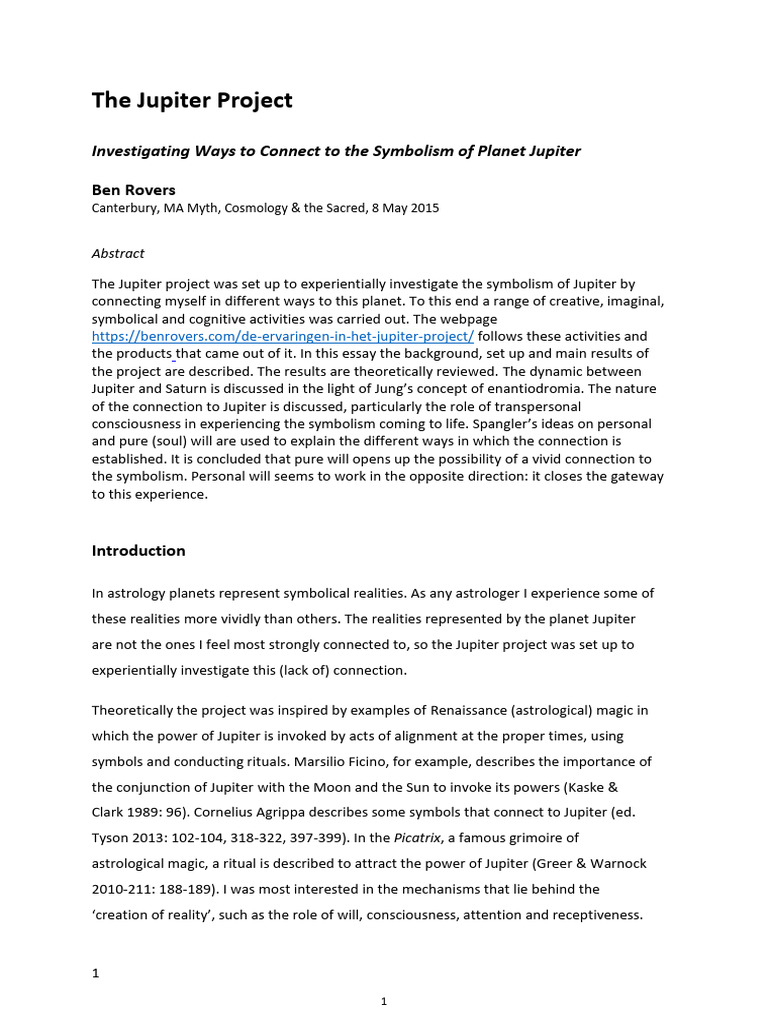 The Jupiter Project Investigating Ways To Connect To The Symbolism of Planet Jupiter | PDF ...