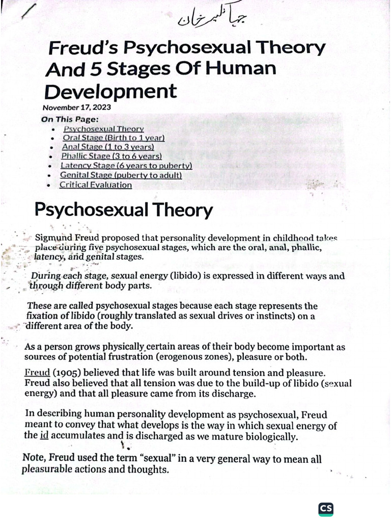 Frued's Psychosexual Theory and 5 Stages of Human Development | PDF