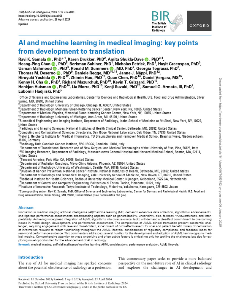 AI and Machine Learning in Medical Imaging Key Points | PDF ...
