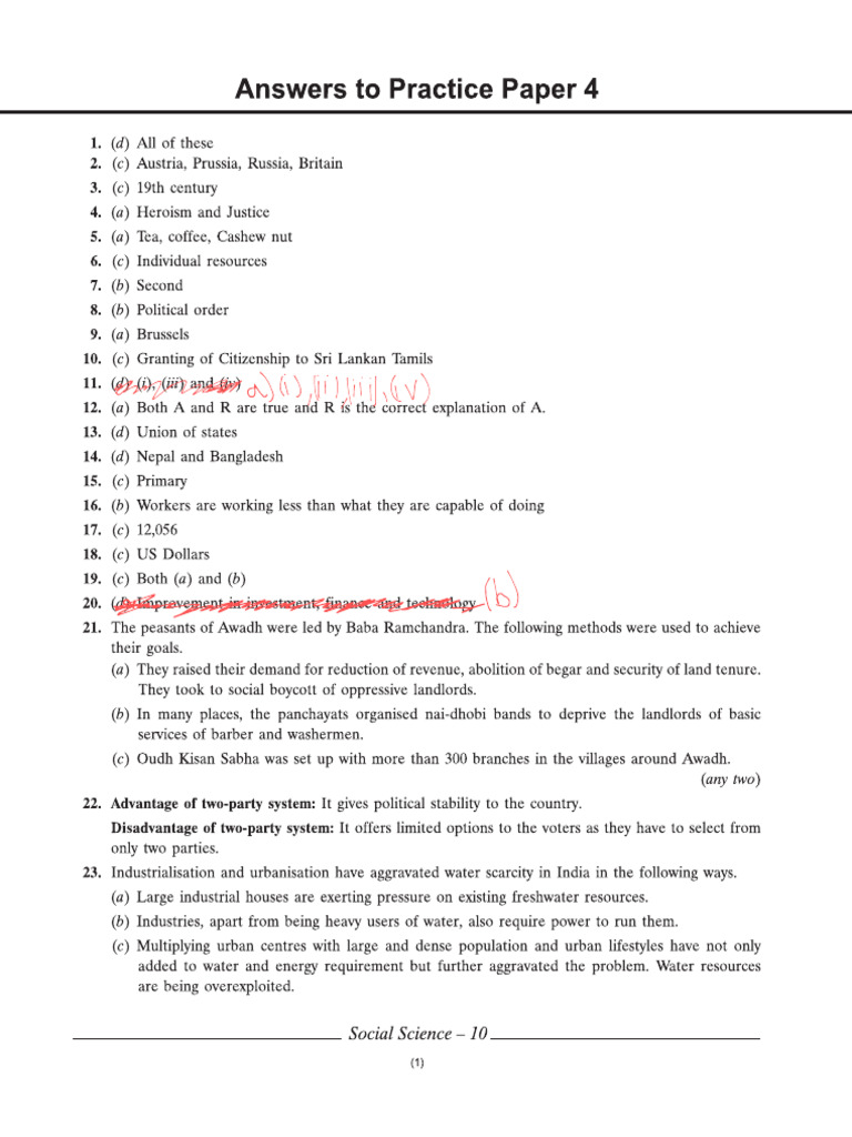Cbse cl10 Together With SST Answers To Practice Paper 4 | PDF
