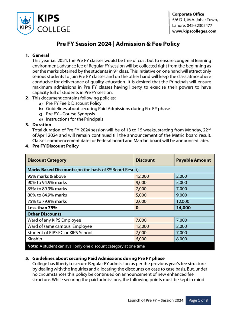 Pre FY 2024 - Admission Policy 2024-25 | PDF