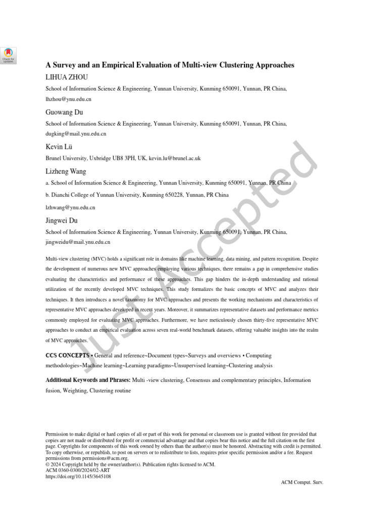 2024 - CSUR - A Survey and An Empirical Evaluation of Multi-View Clustering Approaches | PDF ...