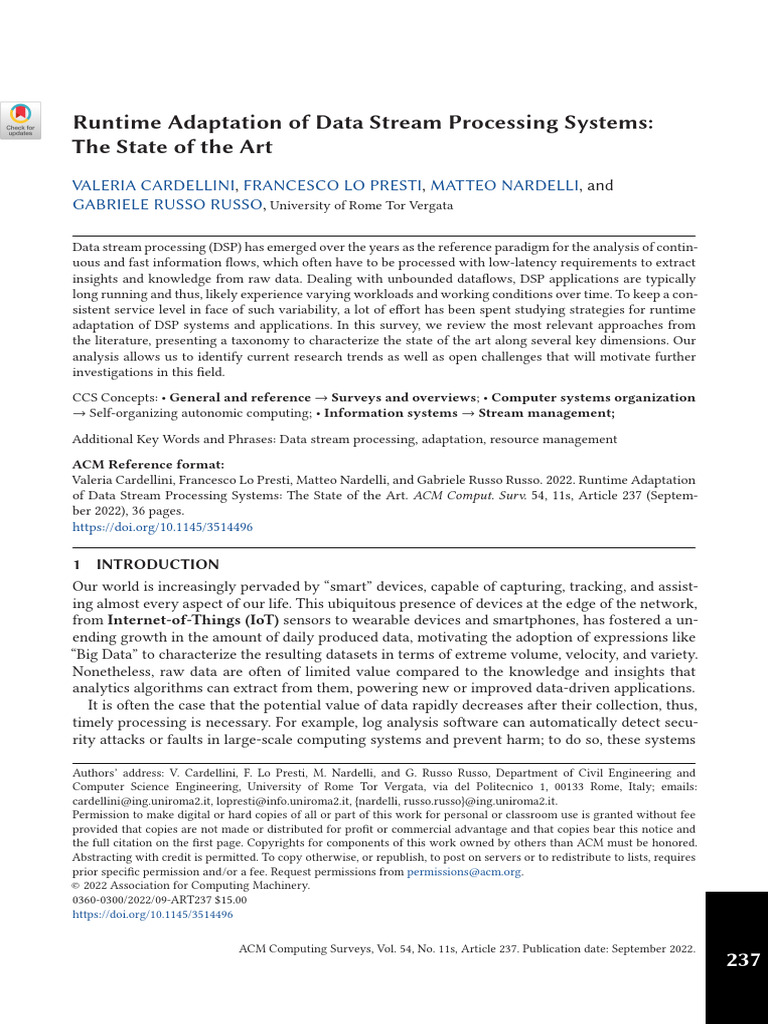 2022 - CSUR - Runtime Adaptation of Data Stream Processing Systems - The State of The Art | PDF ...