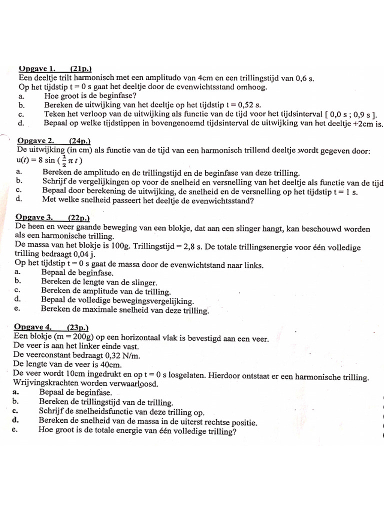 Basis Opgaven Trillingen | PDF