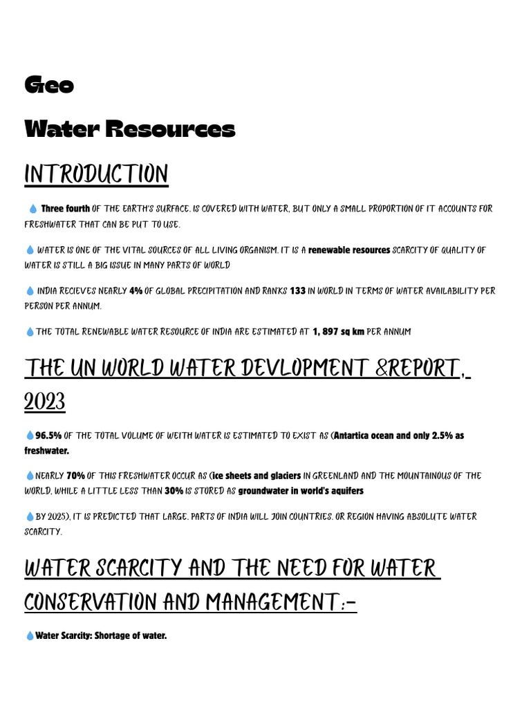 Water Resources and Conservation in India | PDF | Water Scarcity | Dam
