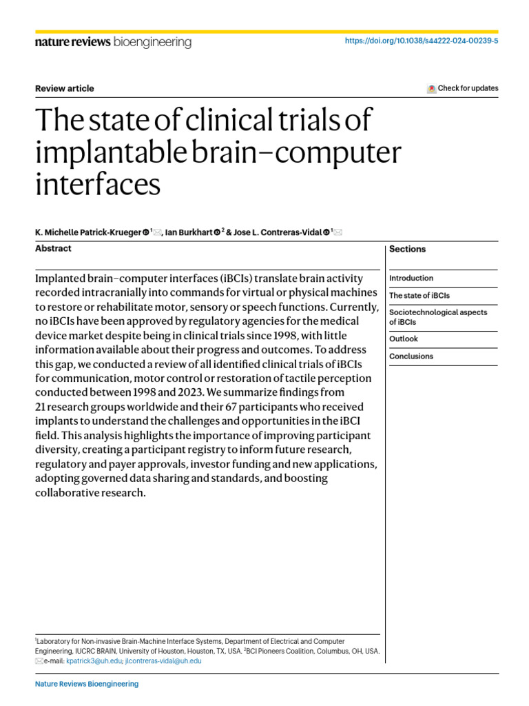 The State of Clinical Trials of Implantable Brain-Computer Interfaces | PDF | Brain | Prosthesis
