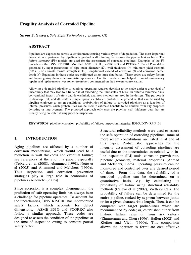 Fragility Analysis of Corroded Pipeline | PDF | Reliability Engineering | Variance