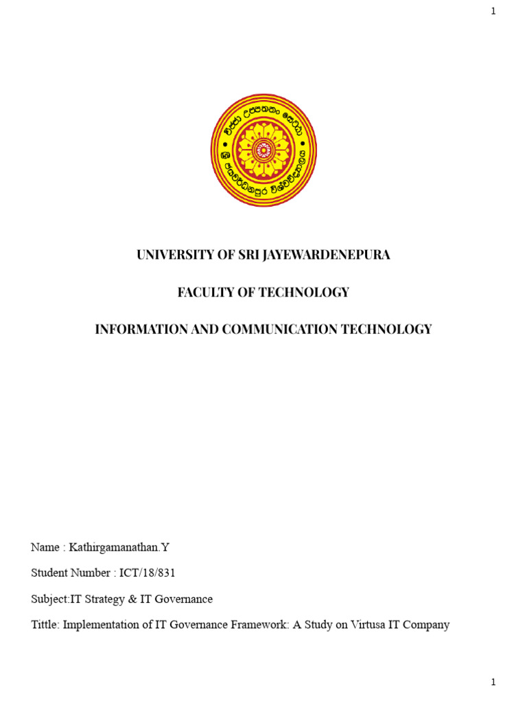 ITG Final Assighnment - Kathirgamanathan.y | PDF | Governance | Goal