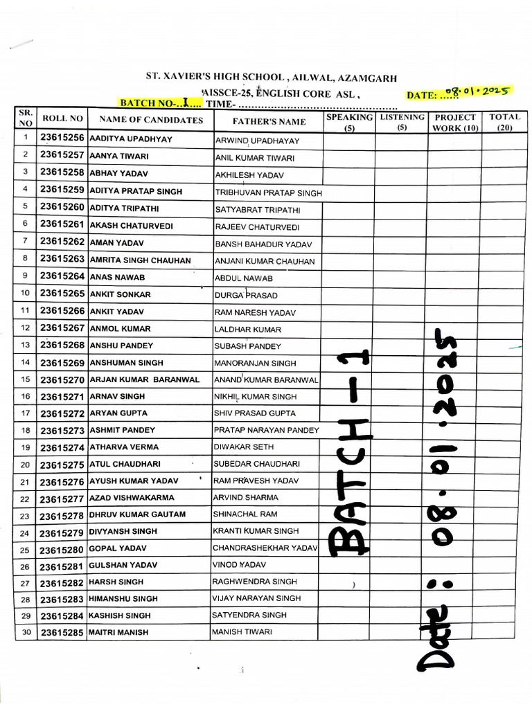 Batches for ASL Internal Assessment English Core 301 | PDF
