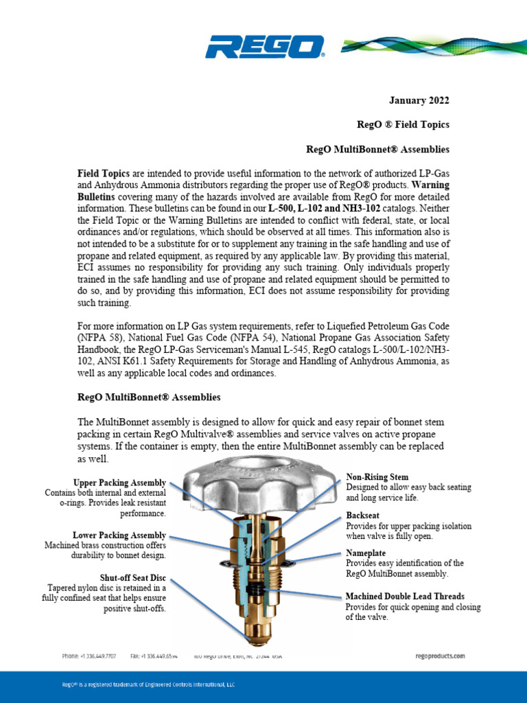 Field Topic 2022-01 RegO Multibonnet Assemblies | PDF | Valve | Liquefied Petroleum Gas