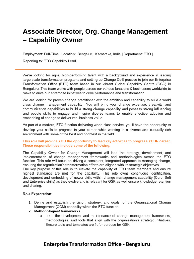 JD - Associate Director - Capability Owner - Change Management | PDF ...