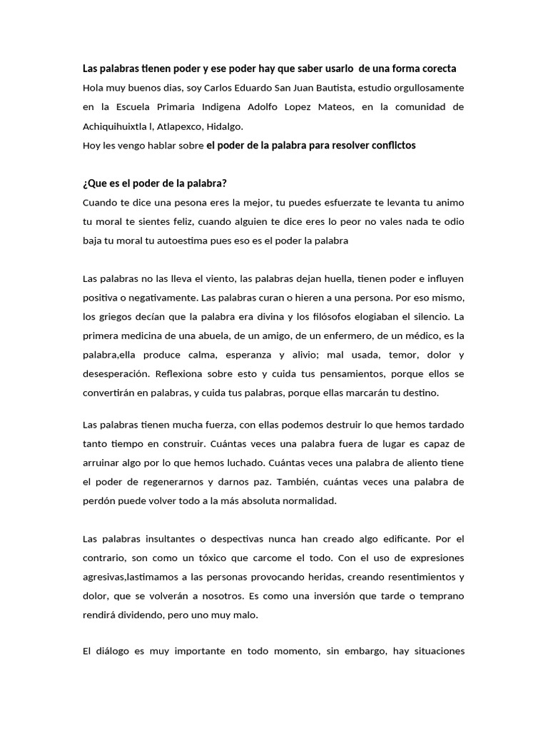 Las Palabras Tienen Poder y Ese Poder Hay Que Sabe | PDF