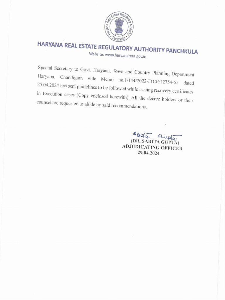 Haryana - RERA Recovery Process. | PDF