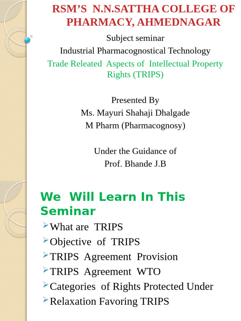 Ipt Presentation Trips Pdf Trips Agreement Intellectual Property