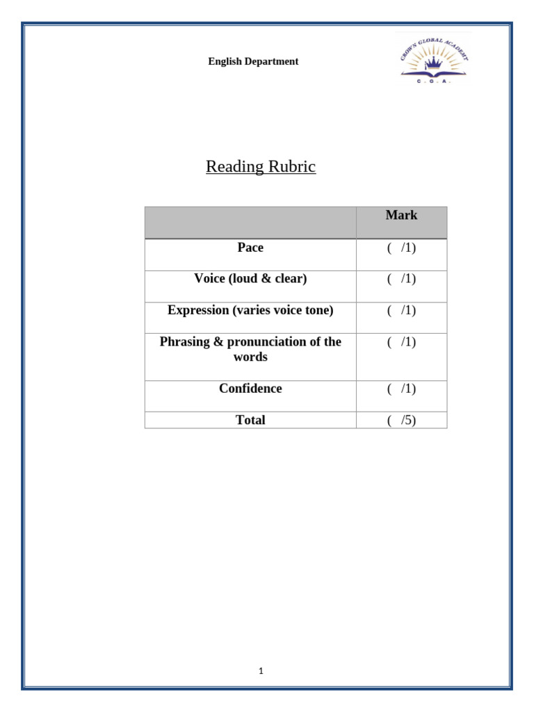 English Reading Assessment Rubric | PDF