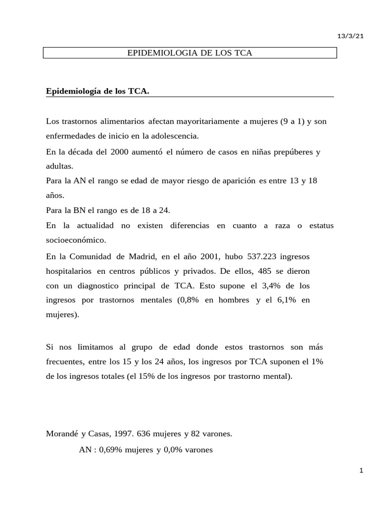 Epidemiología y Diagnóstico de TCA | PDF | Bulimia nerviosa | Trastorno por atracón
