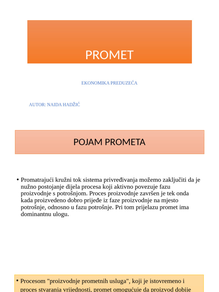 PROMET Ekonomika Predduzeća | PDF