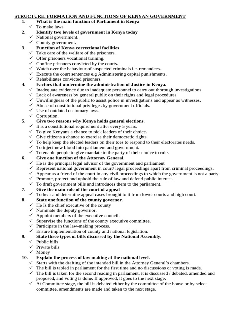 Structure, Formation and Functions of Kenyan Government | PDF | Bill ...