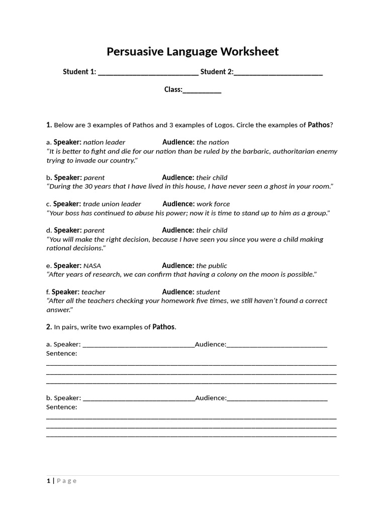 Persuasive Language Worksheet | PDF | Logos