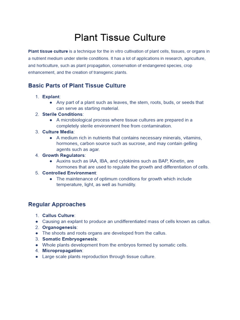 Plant Tissue Culture | PDF | Life Sciences | Developmental Biology