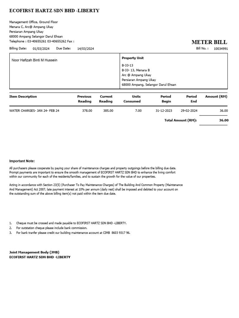 Water Bill Notice for Residents | PDF | Personal Finance | Payments