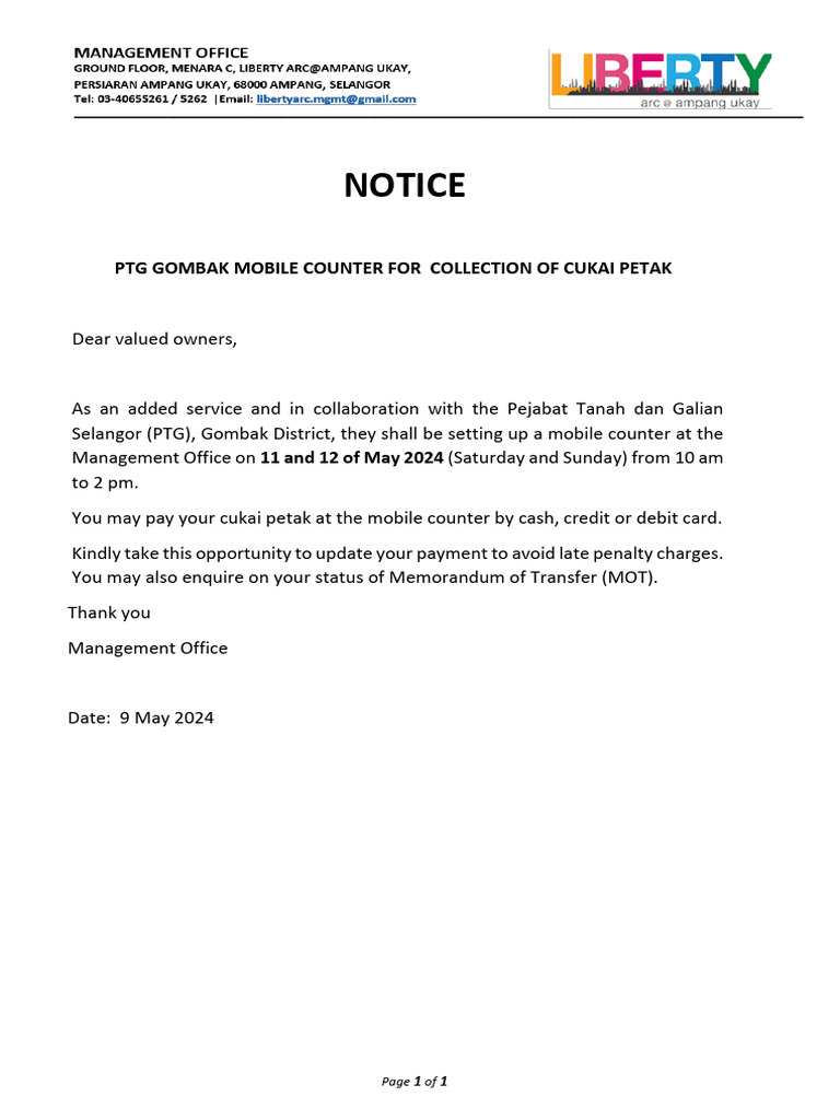 Notice on Setting Up of PTG Mobile Counter at MO on 11 12 May 2024 | PDF