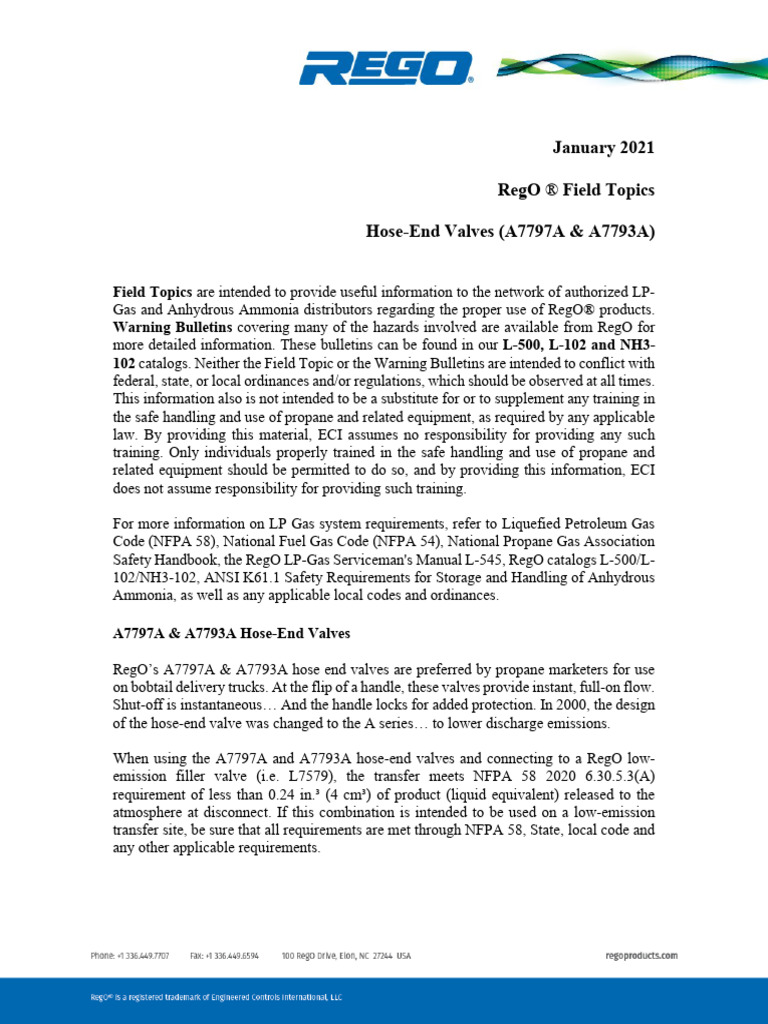 Field Topic 2021-01 Hose End Valves (A7797A and A7793A) | PDF | Valve ...