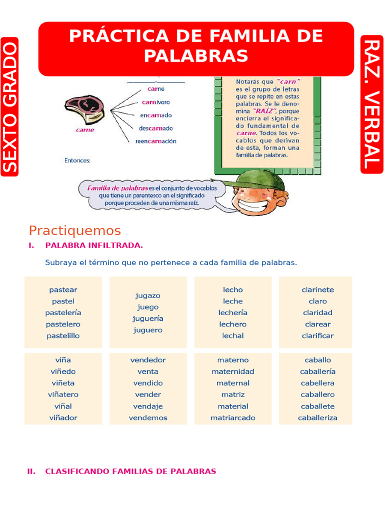 Práctica de Familia de Palabras para Sexto Grado de Primaria | PDF