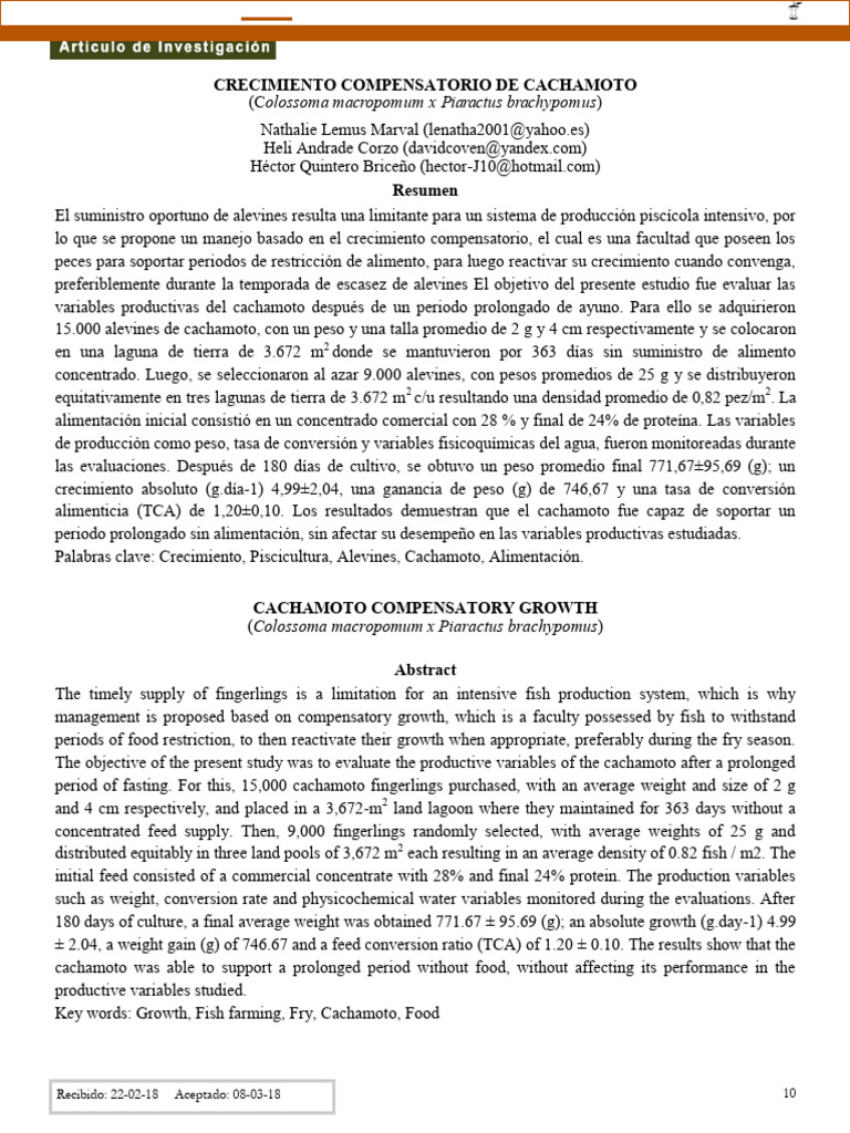 Crecimiento Compensatorio en Cachamoto | PDF | Agua | Venezuela