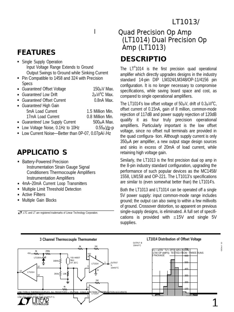 LT1013 | PDF | Amplifier | Operational Amplifier
