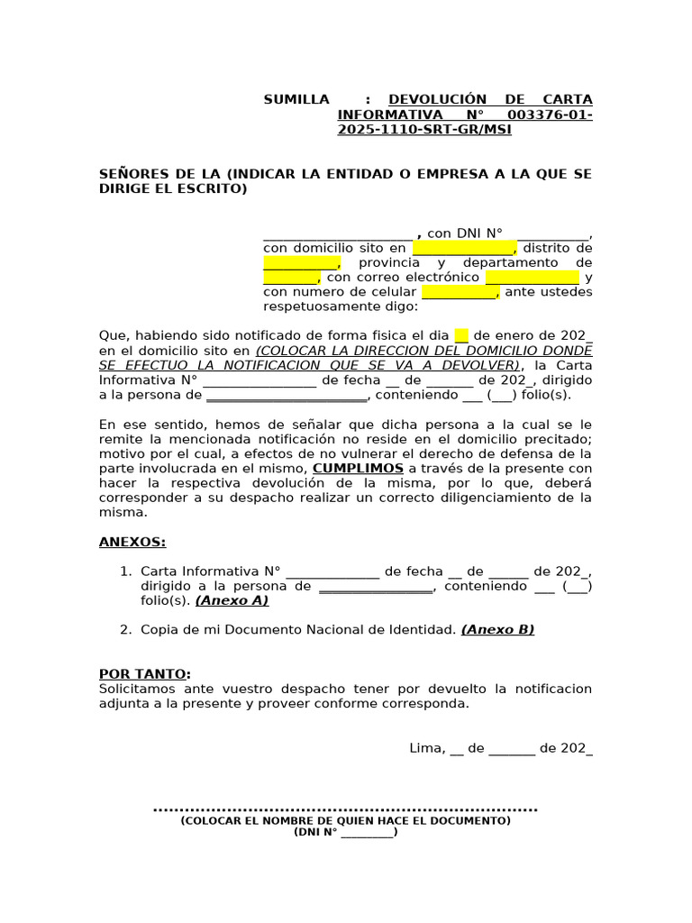 Modelo de Devolucion de Notificacion | PDF