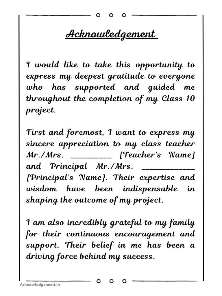 Acknowledgement Class 10 Project Pdf