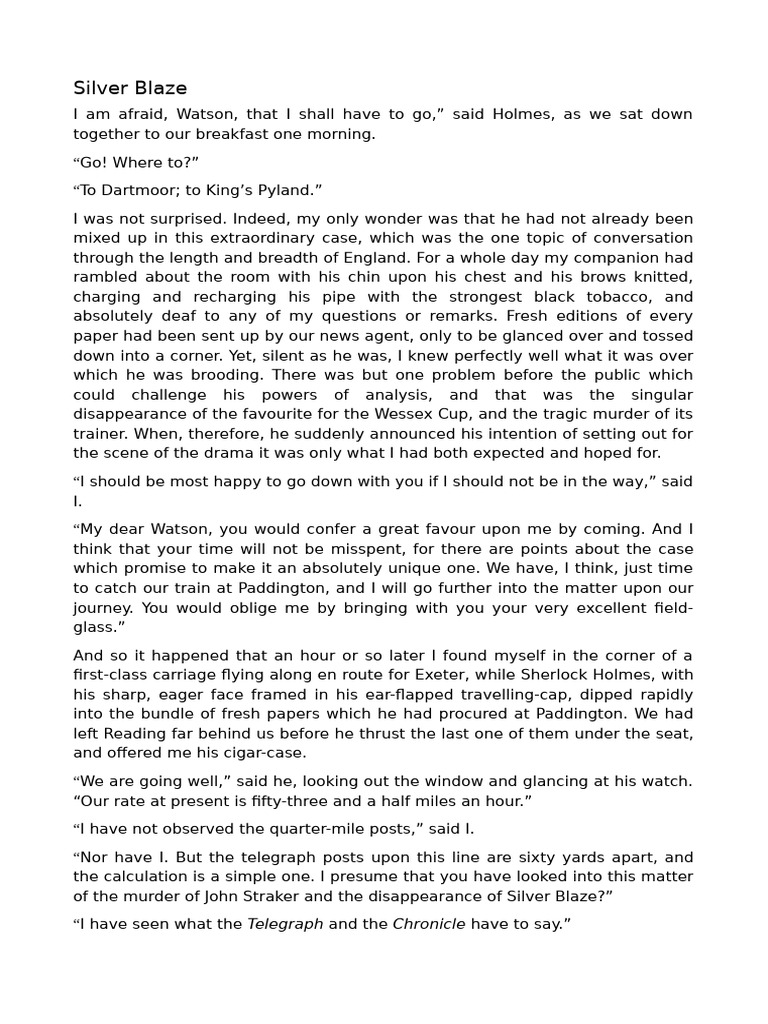 Silver.full Text | PDF | The Adventure Of Silver Blaze